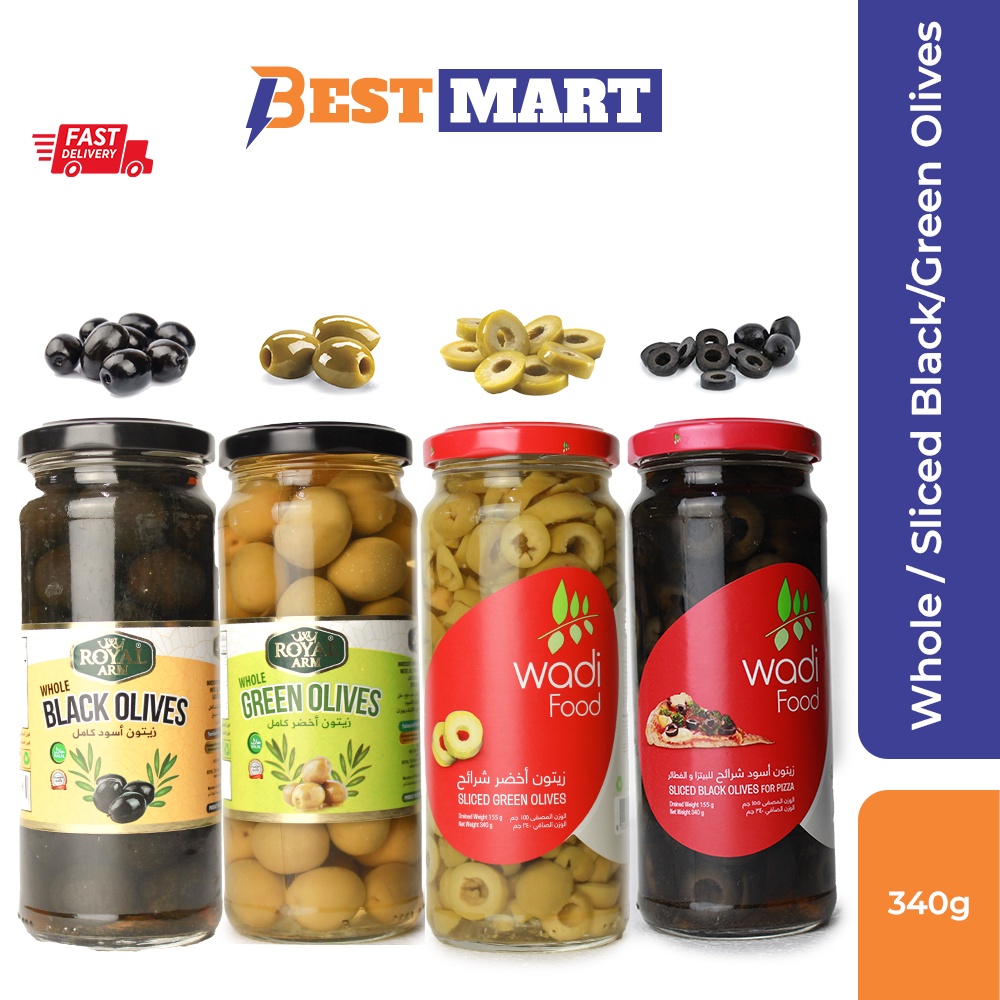 Vgg/Wadi/Royal Whole Olives - Sliced Olives - Pitted Olives ( Green / Black ) (340g) | Shopee ...