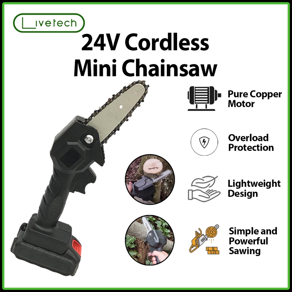 LiveTech 24V Mini Cordless Electric Chainsaw Portable Chainsaw Tree ...