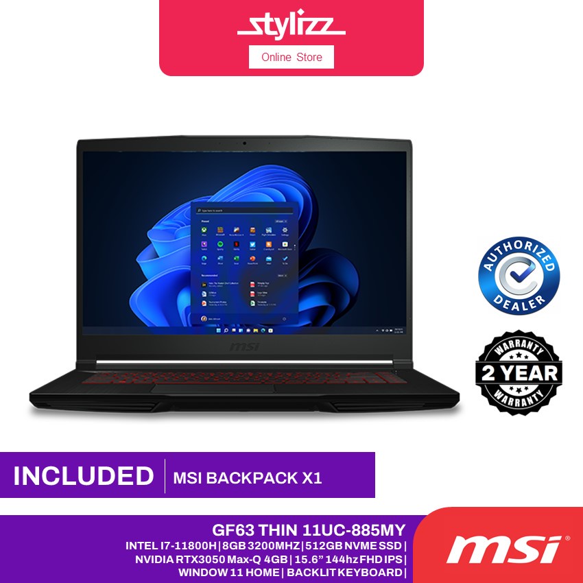 MSI GF63 Thin 11UC-885MY 15.6" 144hz Gaming Laptop (Intel i7-11800H ...