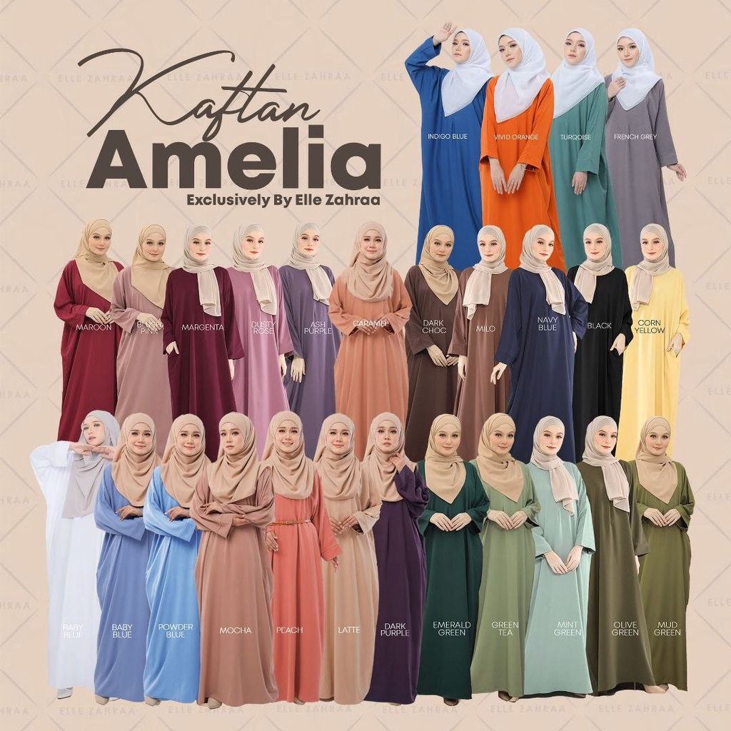 Kaftan Amelia Plain Comocrepe Murah simple jubah dress | Shopee Malaysia