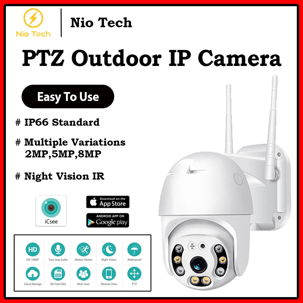NioTech 8MP 4K Ultra Full HD PTZ Outdoor IP Camera Dual Antenna WiFi ...