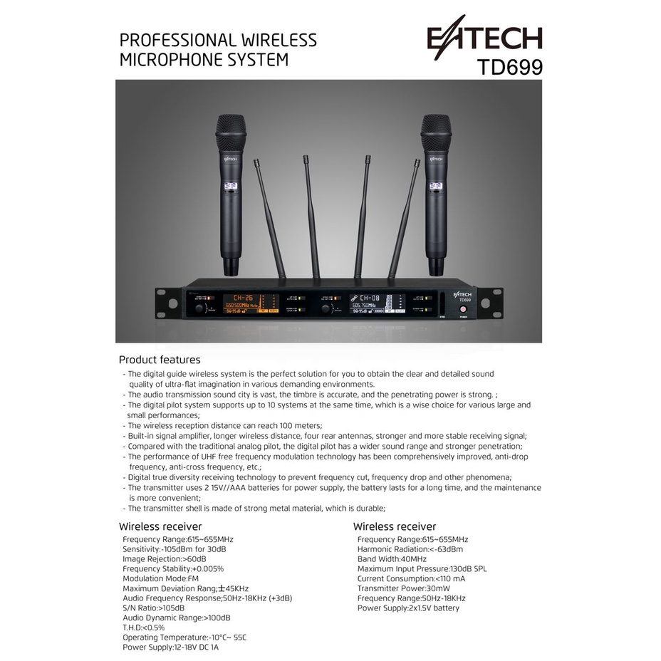 Ezitech TD699 Dual Channel True Diversity Wireless Handheld Microphone ...