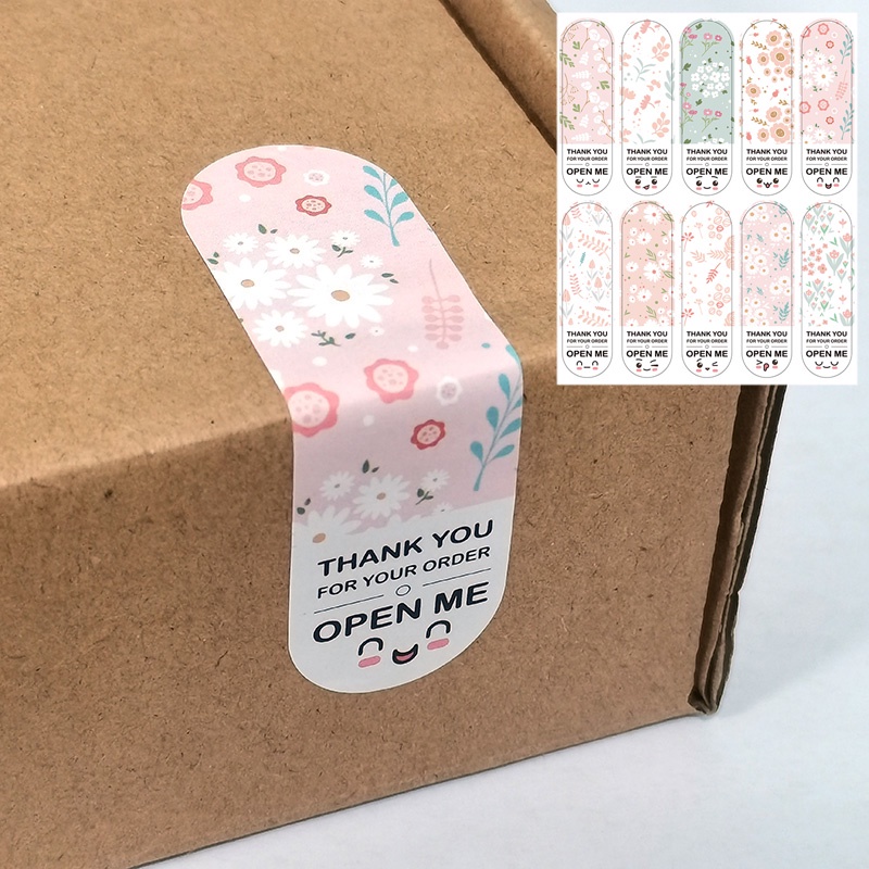 100 Pcs/Pack Floral Pattern Thank You For Your Order Sticker Package ...