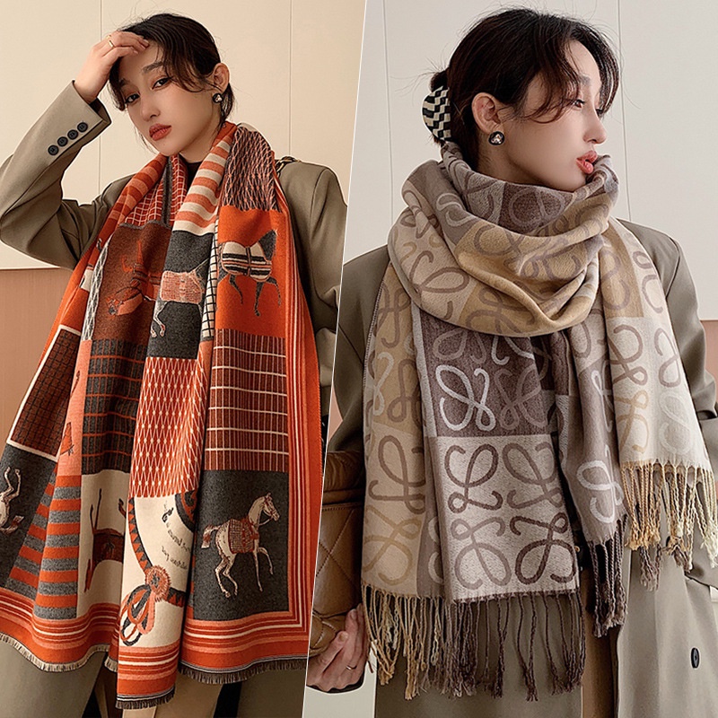 Women's Fashion Designer Scarves Long Shawl Big Grid Winter Fall Thick ...