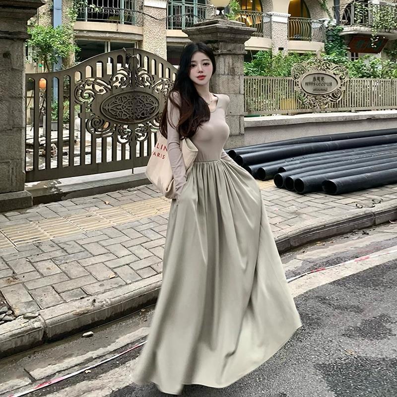 Women's high-class dress temperament slim long skirt with waist down ...