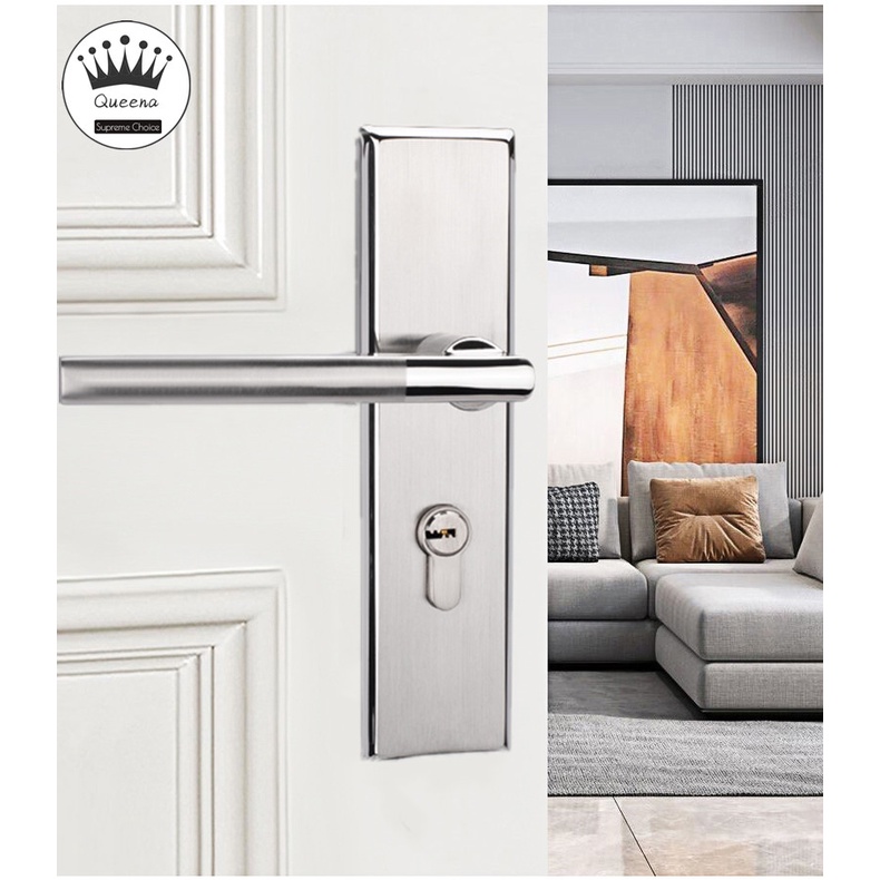 304 Stainless Steel Silver Entrance Lever Door Lock Set Lever Handle ...