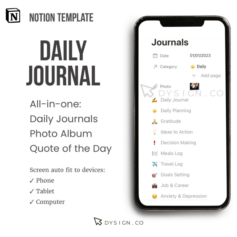 [ Daily Journal Notion Template ] Daily Planner Notion Template Daily ...