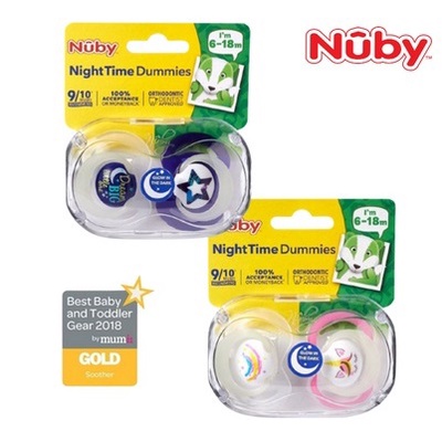 Nuby Night Time Glow In Dark Dummies Star & Unicorn Design (6-18 Month ...