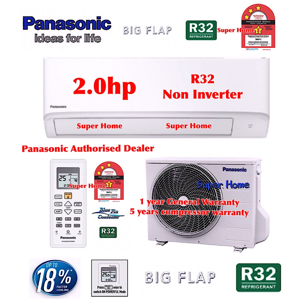 Panasonic 2.0hp Non Inverter Aircond CS-PN18XKH & CU-PN18XKH R32 ...