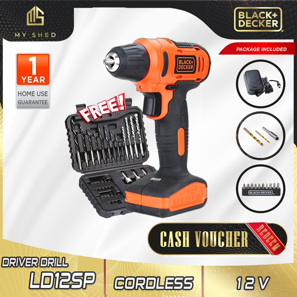 BLACK&DECKER LD12SP-B1 Cordless Driver Drill 12V Plus 13-Piece ...