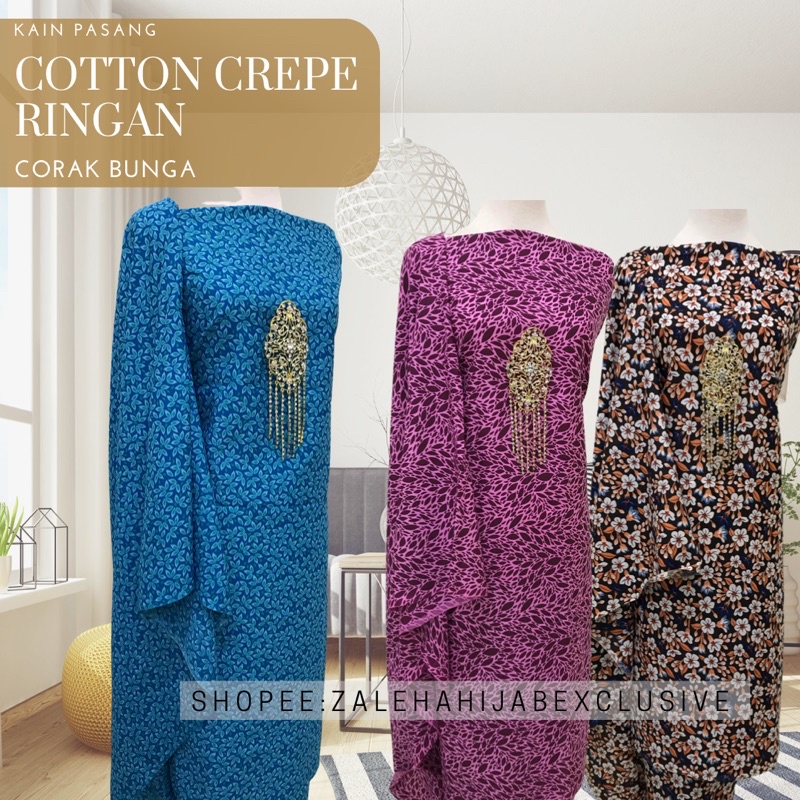 KAIN PASANG COTTON CREPE RINGAN CORAK BUNGA BY ZALEHA TEXTILES | KAIN ...