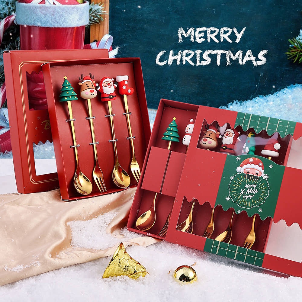 4/6Pcs Christmas Stainless Steel Spoon Utensil Set For Cake Tableware ...