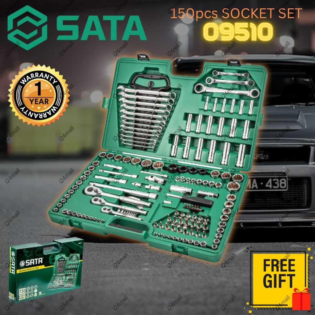 SATA 09510 150PCS Tools 1/4" & 3/8" & 1/2" Socket Tool Box Set Socket ...