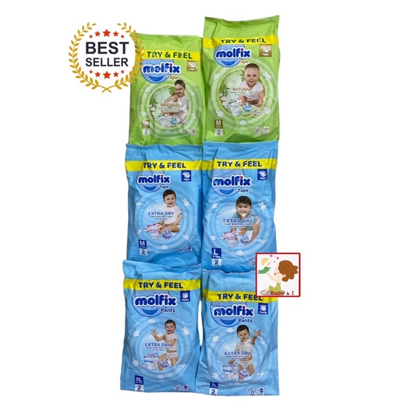 ( Sample Pack ) Molfix Diapers Tape / Pants - NB, M, L, XL | Shopee ...