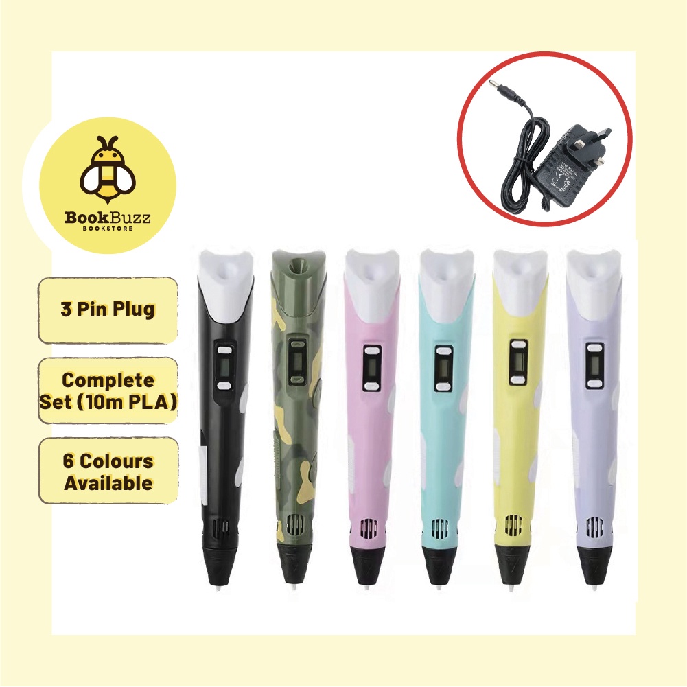 3D PLA Printing Pen V2 starter set with LCD Screen Display, 3 Pin Plug ...