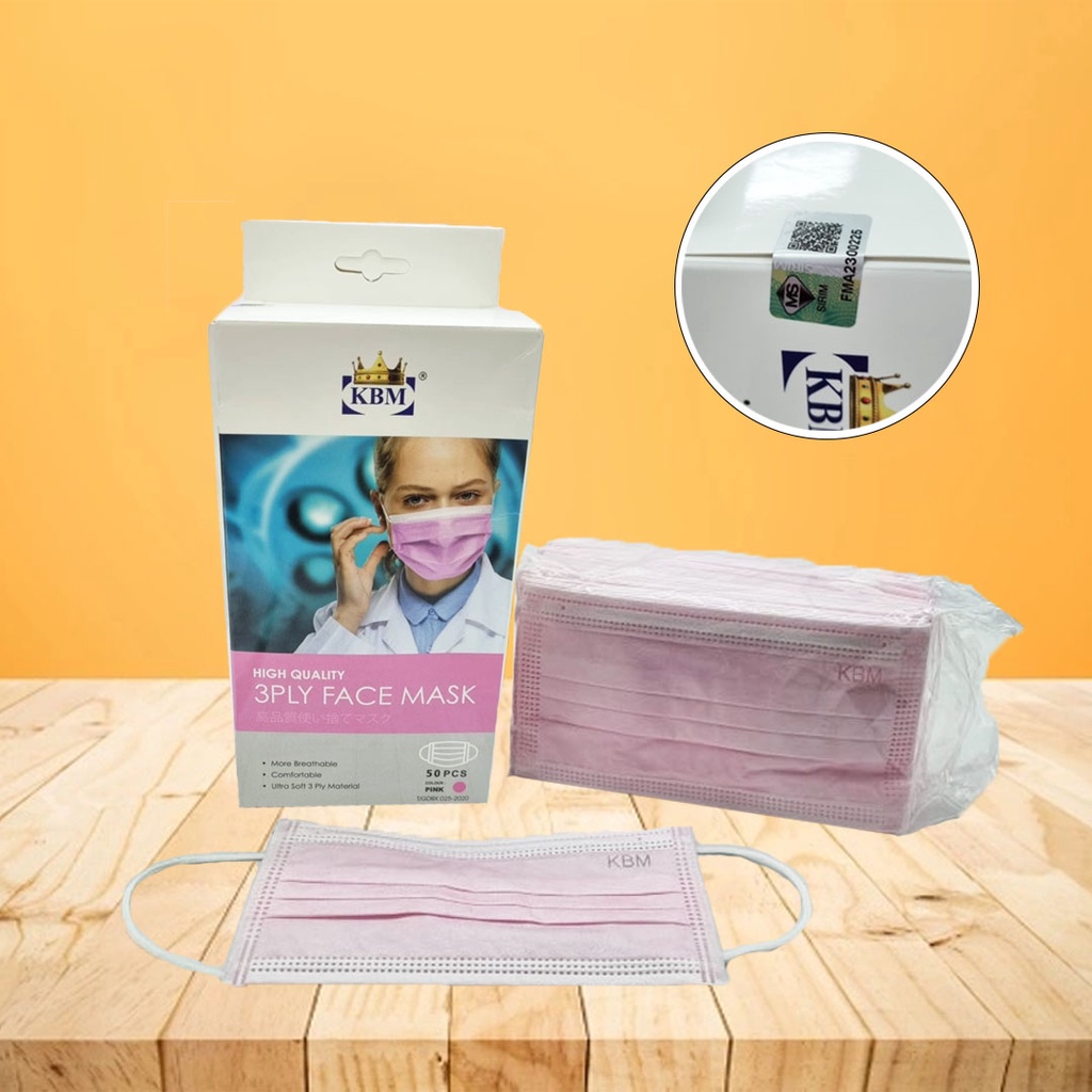 (SIRIM Certified) 50PCS KBM 3 PLY Pink Face Mask | Shopee Malaysia