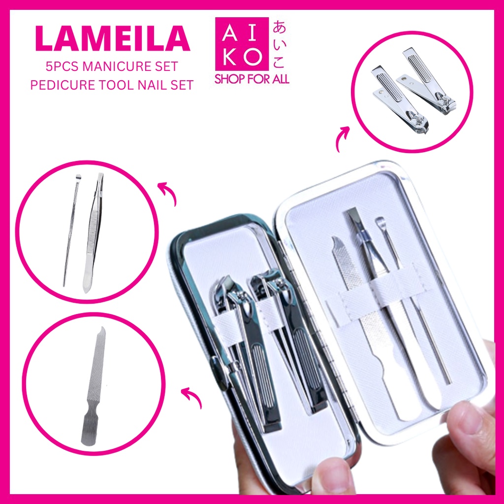 (AIKO) LAMEILA / LMLTOP 5PCS MANICURE SET PEDICURE TOOL NAIL SET (RANDOM COLOUR) | Shopee Malaysia