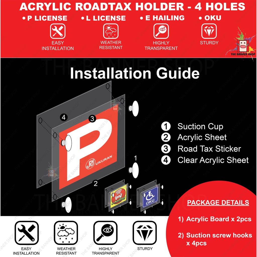 P License, E-Hailing, OKU Roadtax Acrylic Holder 17cm x 17cm/ Pemegang ...