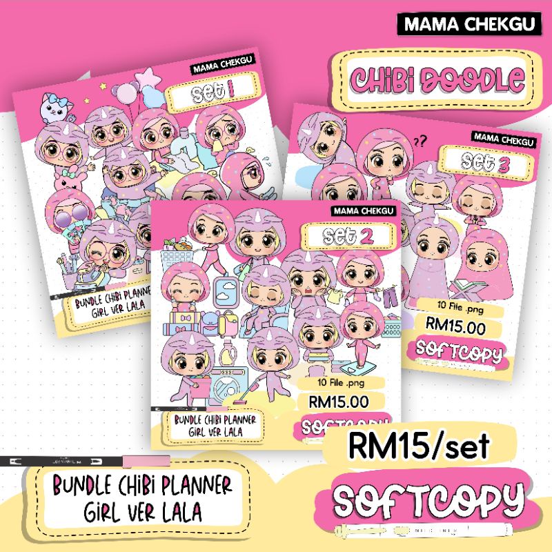 SOFTCOPY -LALA- Bundle Chibi Doodle Planner Girl (Lala) | Shopee Malaysia