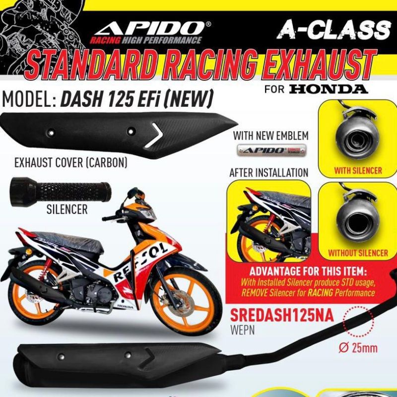 APIDO RACING EXHAUST PIPE DASH125 NEW / DASH 125 FI STANDARD RACING ...