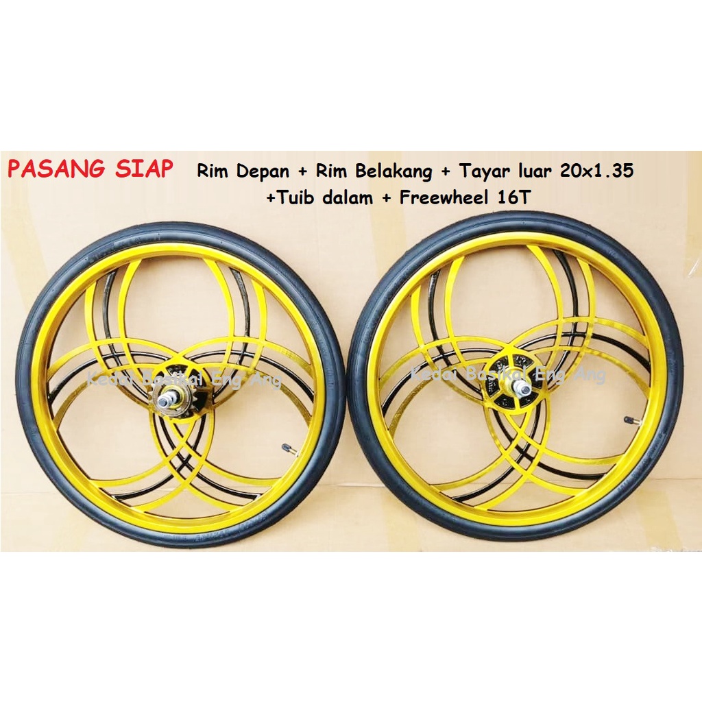 PASANG SIAP Roda basikal Sport Rim 3 batang silang baru size 20" sesuai ...