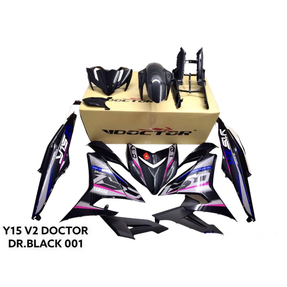 COVERSET BODYSET YAMAHA Y Y15 Y15ZR V1 V2 BLACK VIETNAM EDITION HITAM DOCTOR 001 SIAP TANAM ...