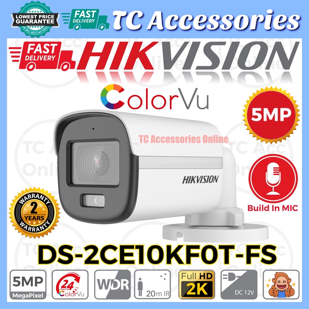 HIKVISION ColorVu 5MP Outdoor Bullet TVI Camera HIK DS-2CE10KF0T-FS Super HD CCTV Full Time ...