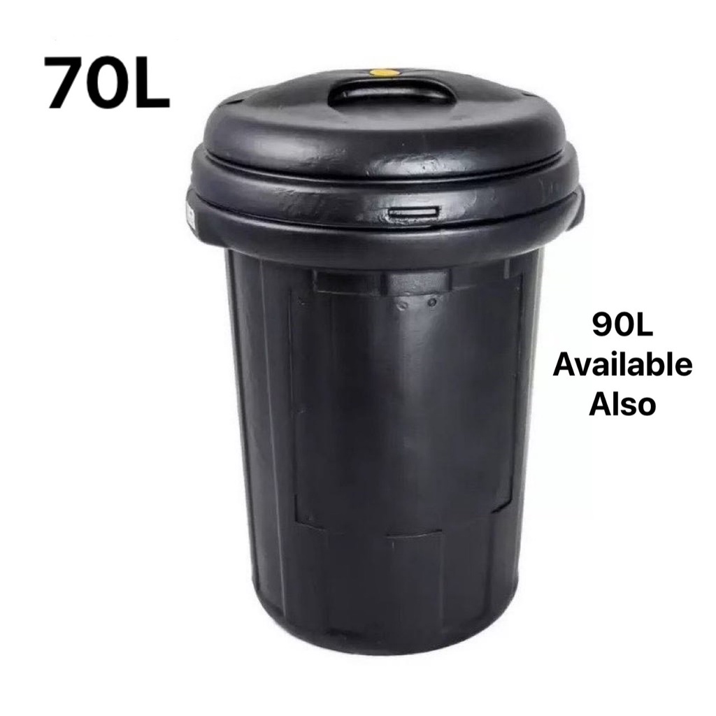 Mapo 70L Heavy-Duty Black Big Fibre Fiber Dustbin Rubbish Bin Pail With ...