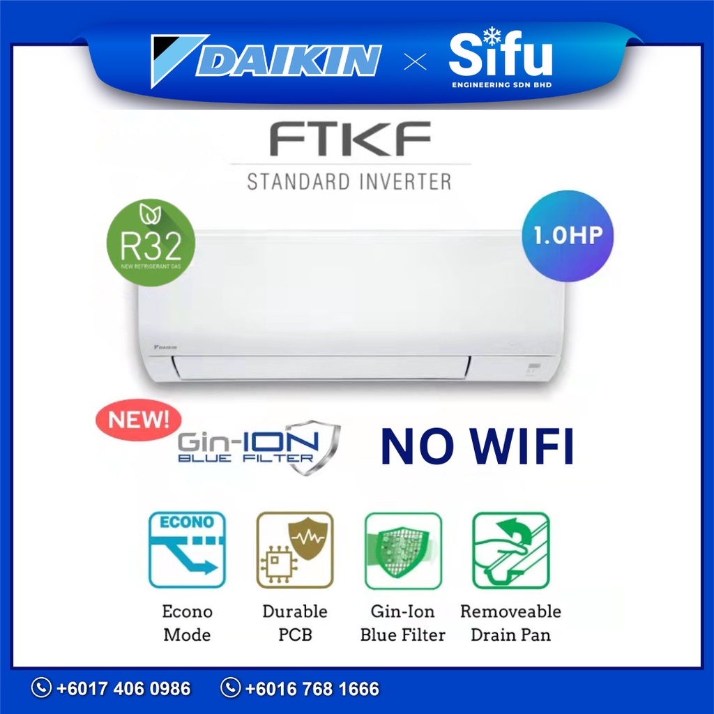 DAIKIN Standard Inverter Air Conditioner FTKF R32 (1.0HP NO WIFI) FTKF25B/RKF25A-3WMY-LF ...