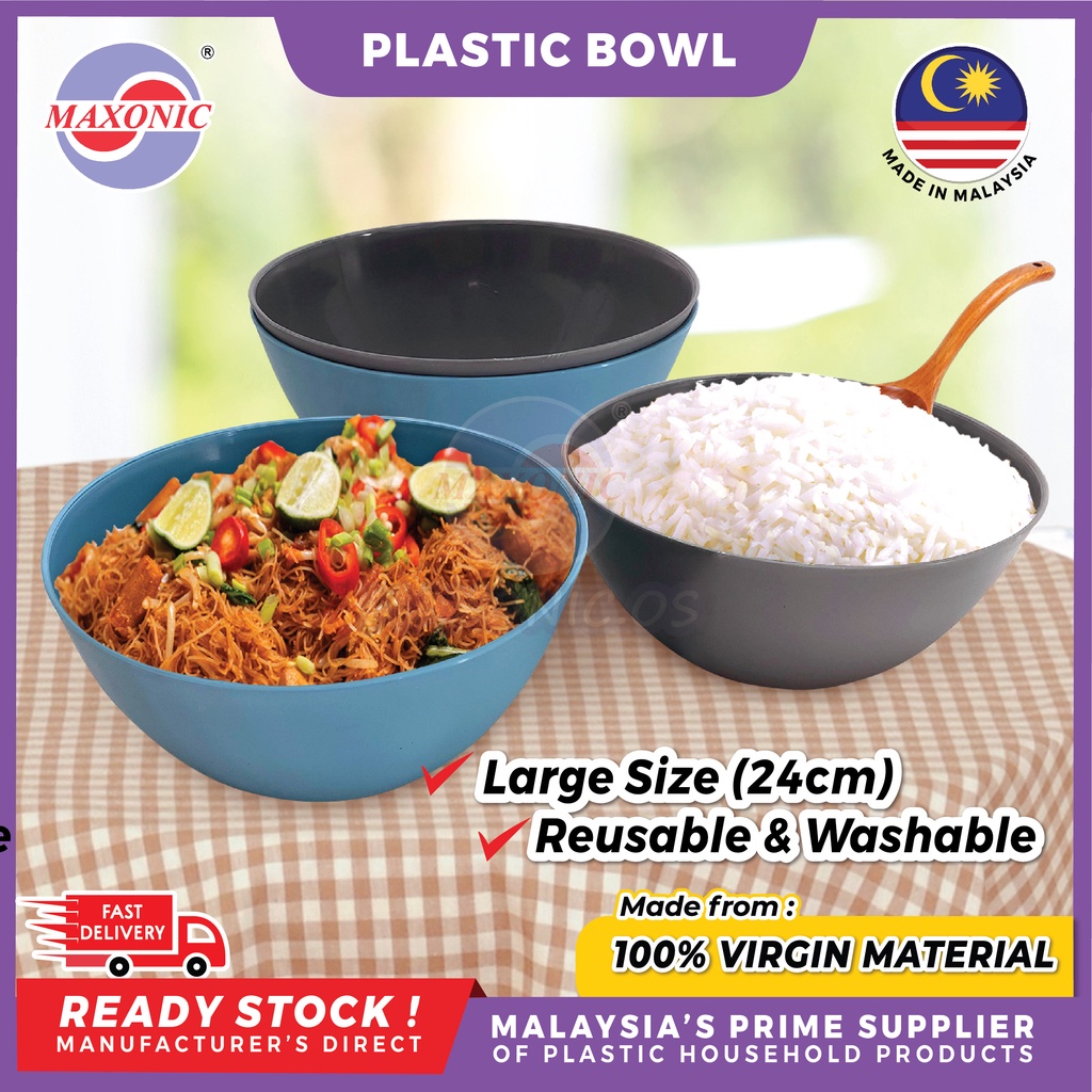 MAXONIC 9'5 PLASTIC SALAD BOWL | MANGKUK SALAD | FRUIT/ VEGETABLE BOWL ...