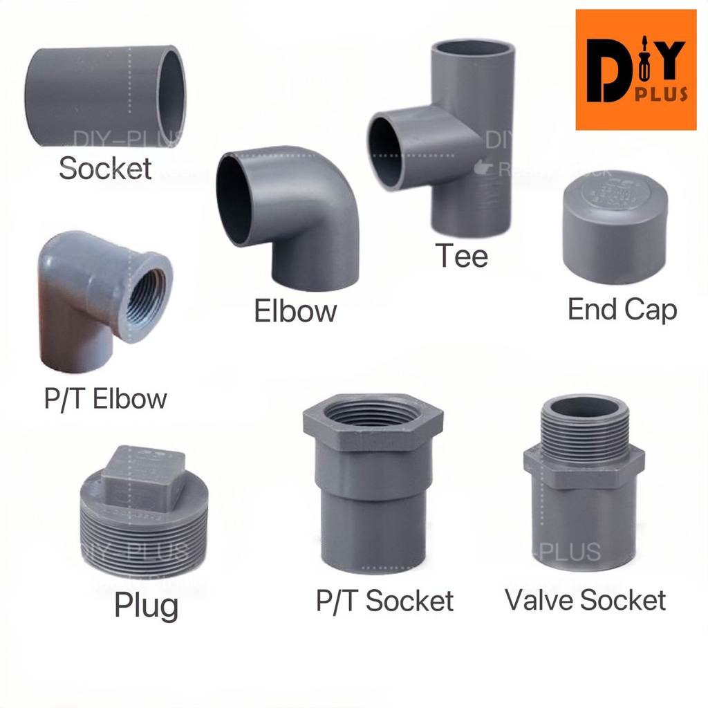 15/20/25/32/40/50mm PVC Fittings Connector - Socket/Elbow/End Cap/Plug/Tee/PT Elbow/PT Socket ...