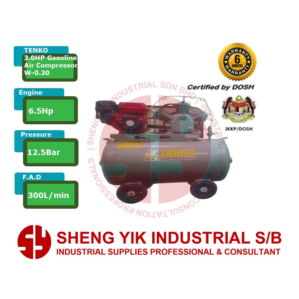 SYI TENKO 3HP 12.5Bar High Pressure Gasoline Air Compressor 180L Tank ...