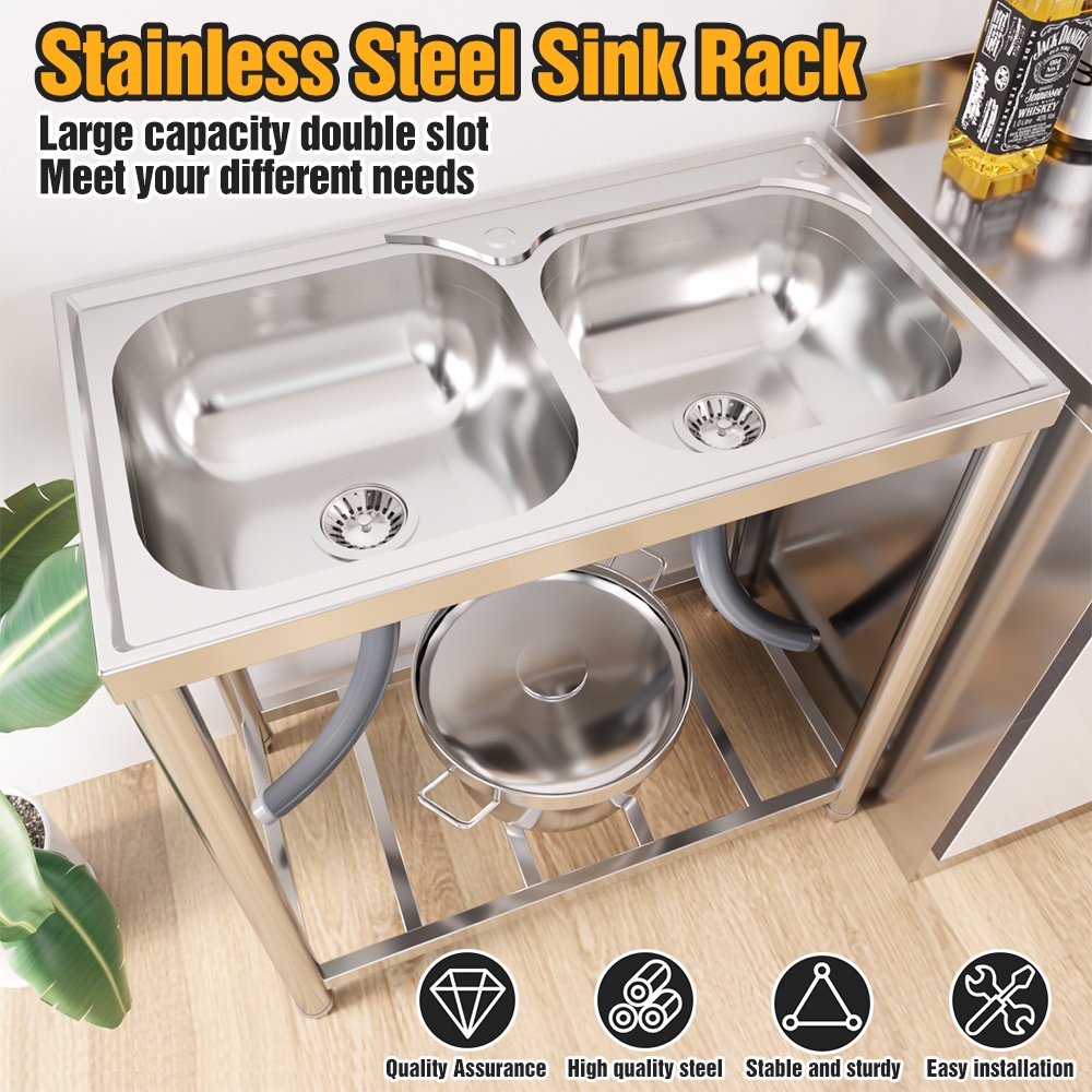 Sinki Dapur Double Bowl Sink Stainless Steel Sink With Stand Double ...