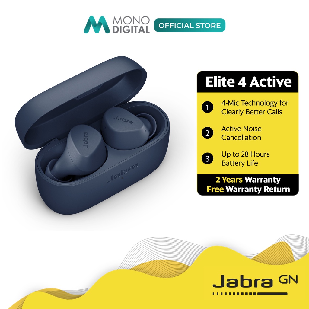 Jabra Elite 4 Active True Wireless Earbuds Active Noise Cancellation (ANC) & TWS HearThrough ...