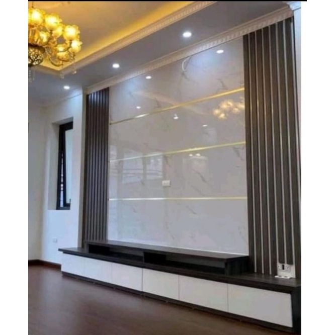 TV cabinet 8ft high gloss white panel | Shopee Malaysia