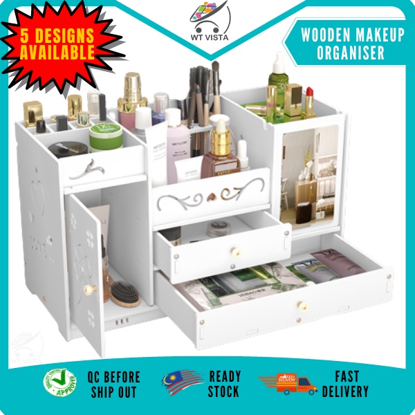Wooden Makeup Organiser Makeup Organizer Drawer Cosmetic Rack Jewellery ...