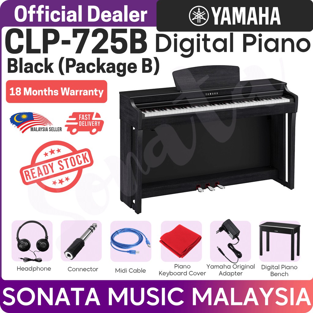 Yamaha Clavinova Digital Piano CLP-725 B (BLACK) PACKAGE B - (clp 725 ...