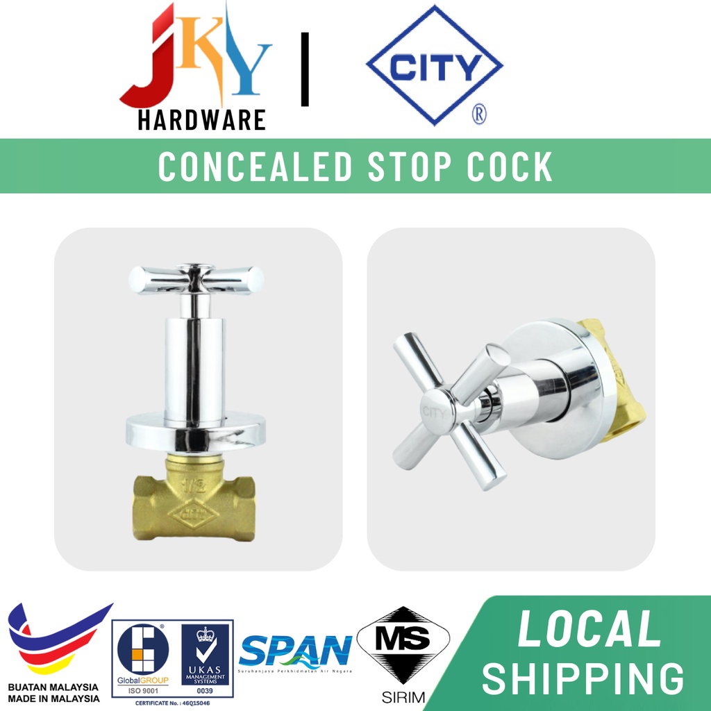 CITY Cross Handle Stop Cock / Concealed / Chrome ( 1/2" & 3/4" & 1" ) ( 15mm 20mm 25mm ...