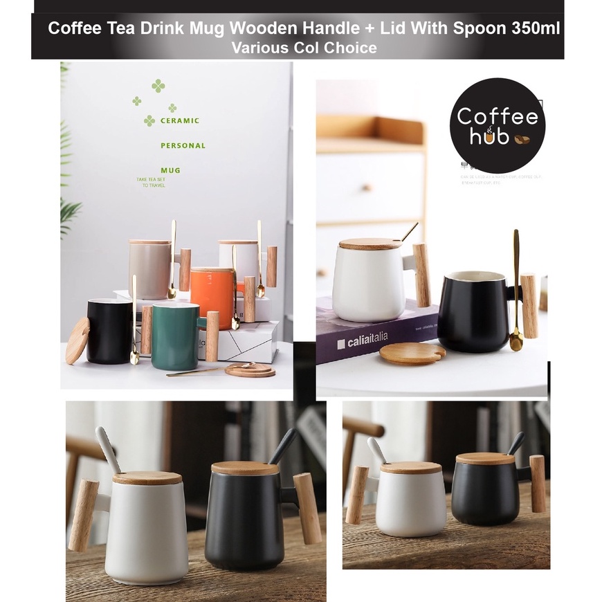 (READY STOCK)Coffee Tea Mug with Wood Handle Nordic Design With Lid and ...