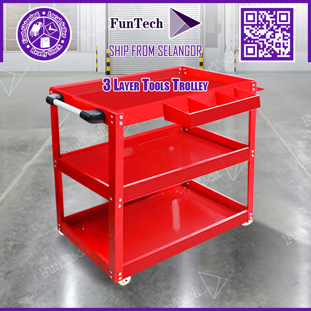 FunTech 3 Layer Trolley Tools Cart 300KG Metal Steel Service Tool ...