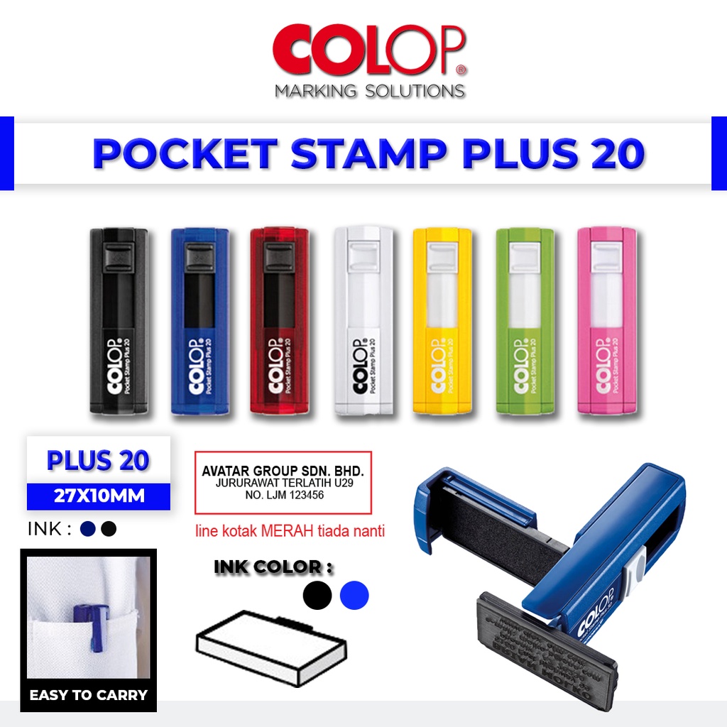 Rubber Stamp COLOP Pocket Stamp Self-Inking Plus 20 *SAME DAY DELIVERY* (READY STOCK) | Shopee ...