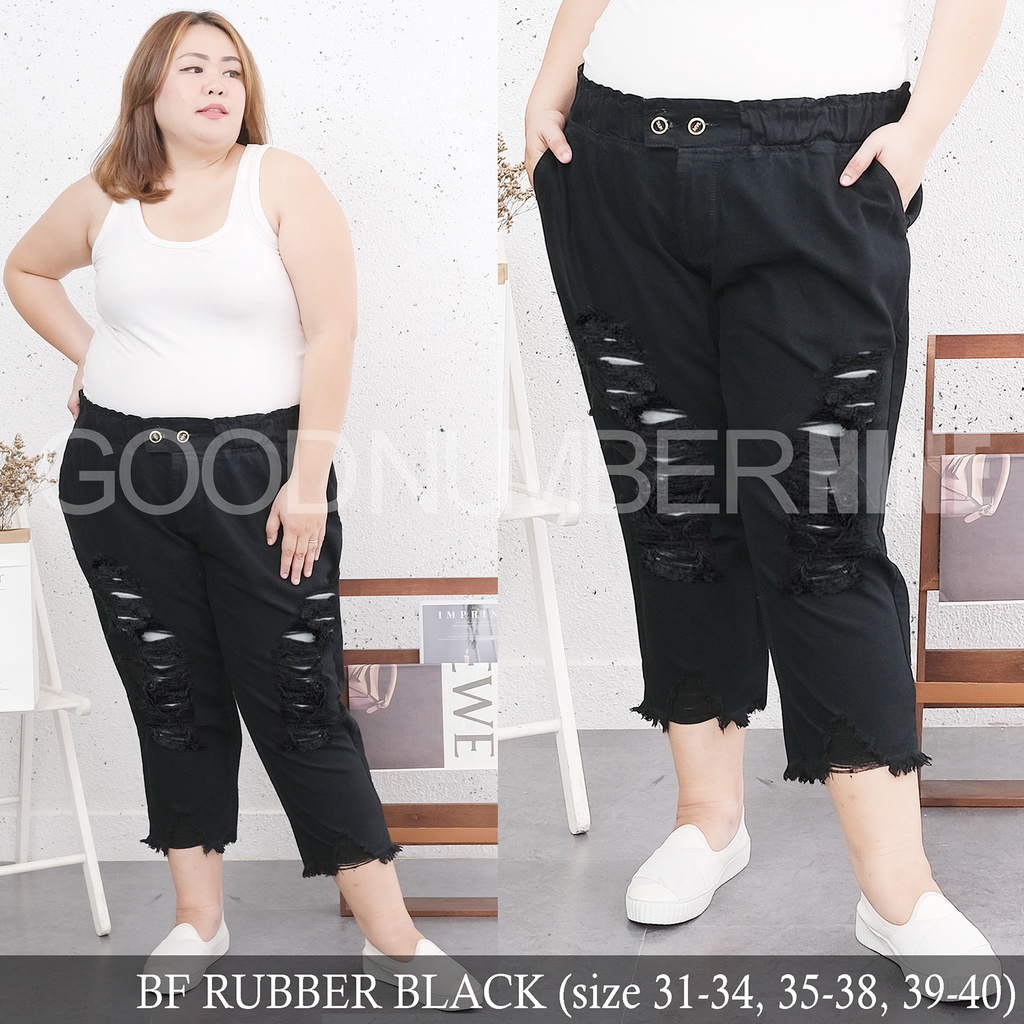 HITAM Boyfriend Ripped Rubber Black Rubber Waist Super Bigsize Jumbo Ripped Destroy BF | Shopee ...