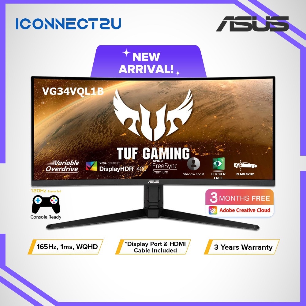 Asus 34" TUF VG34VQL1B VA UWQHD 165Hz 1ms FreeSync Premium Adaptive ...