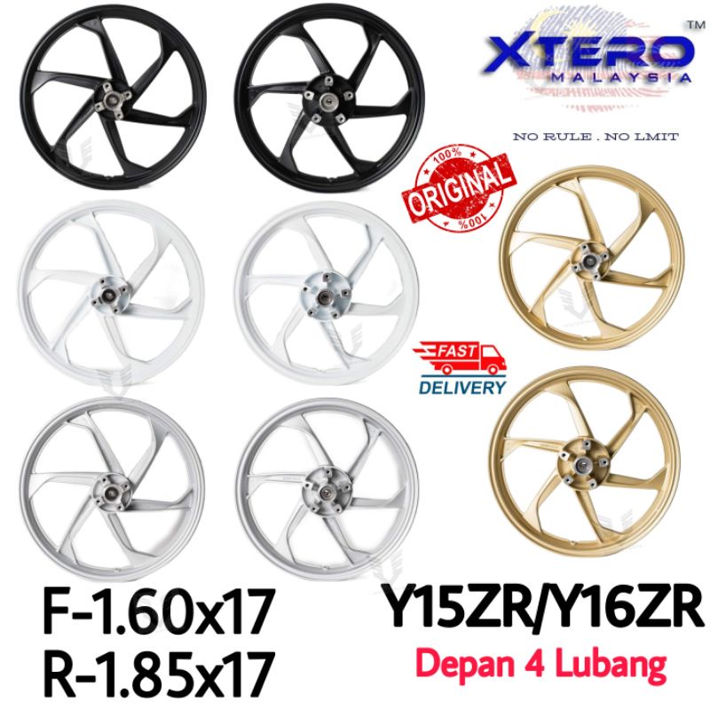 Y15/Y15ZR/Y16ZR XTERO 6 BATANG SPORT RIM PNP Y15ZR GOLD/BLACK/SILVER/WHITE DEPAN 4 LUBANG 1 ...