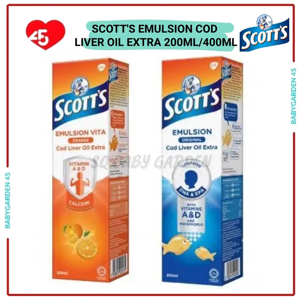 SCOTT'S EMULSION COD LIVER OIL 200ML / 400ml (ORIGINAL/ORANGE) | Shopee ...