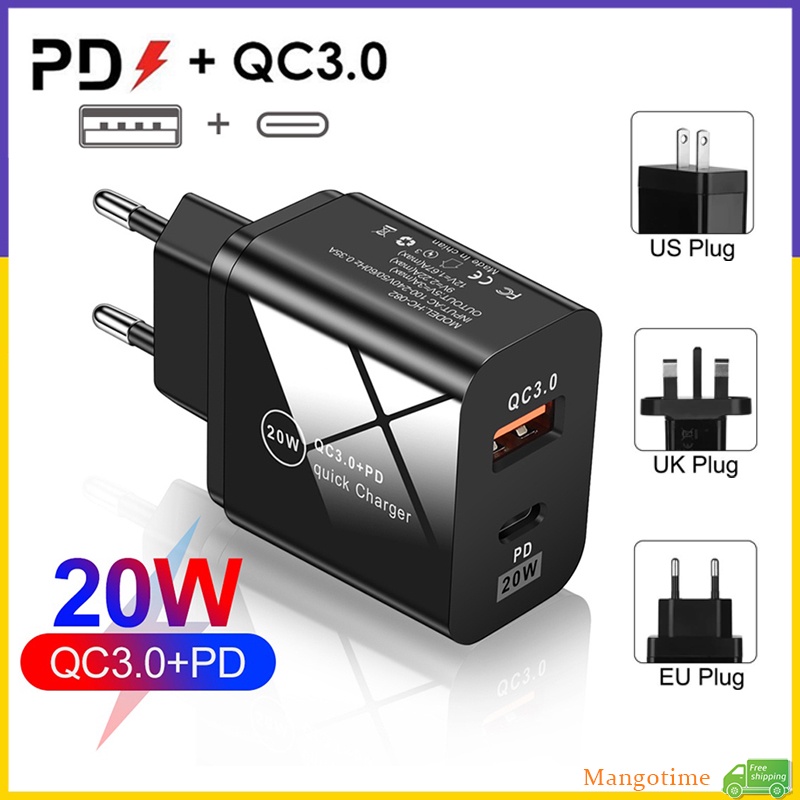 【Fast Ship】20W PD QC3.0 USB Fast Charger Head 4A Eu US UK Plug Type C QC3.0 Fast Charging ...