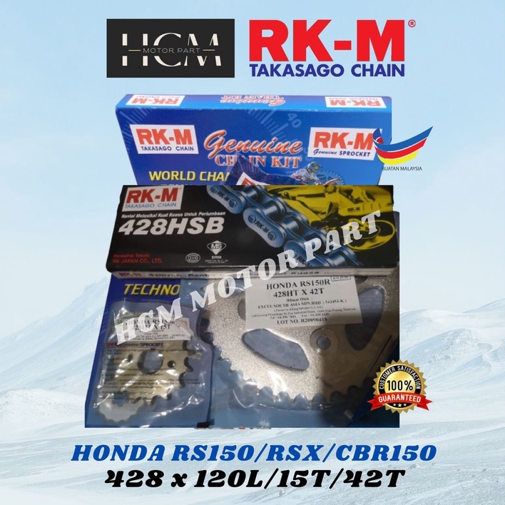 RKM CHAIN AND SPROCKET SET STEEL HONDA RS150/RS150R/RSX 428x 120L/15T ...