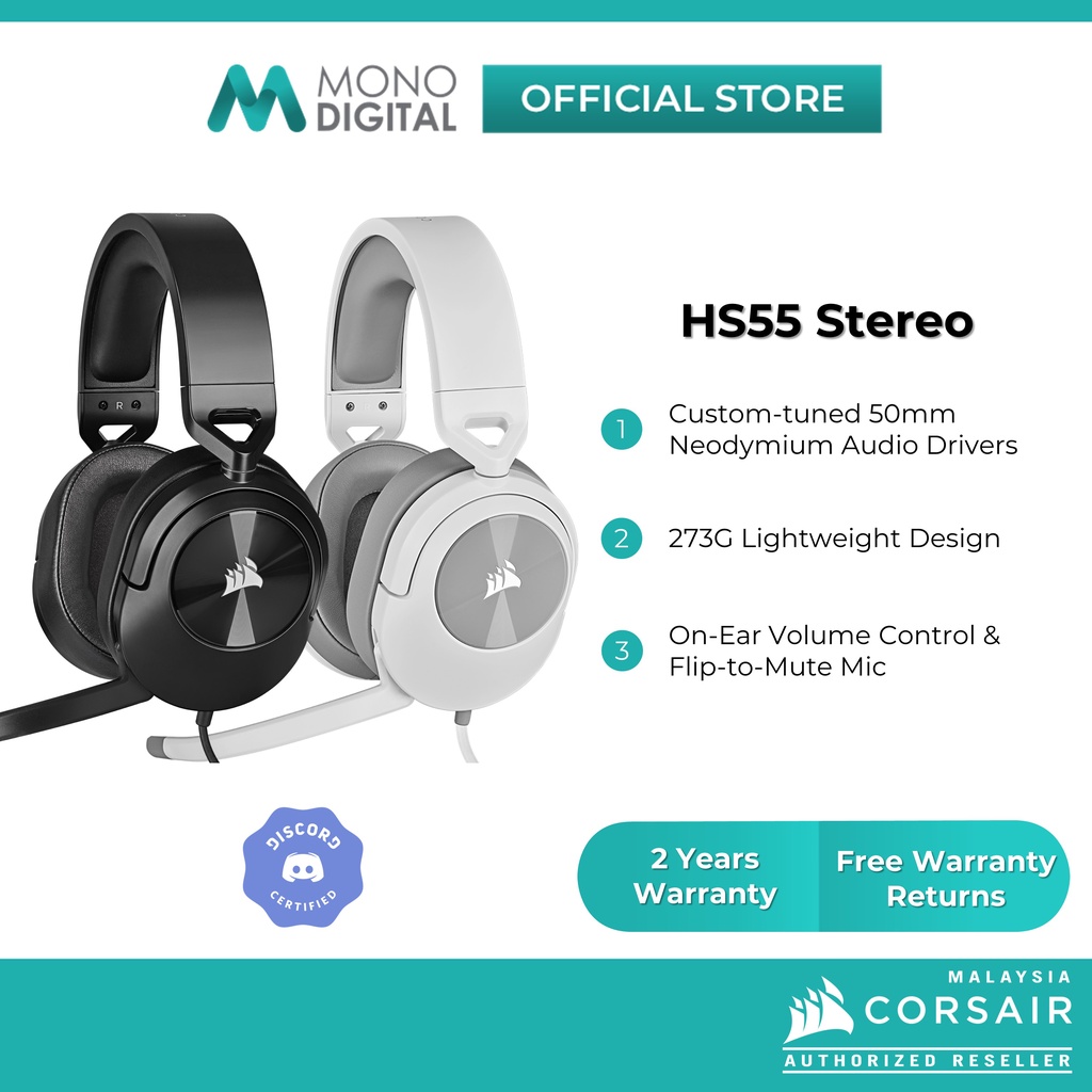 Corsair HS55 Stereo / HS55 Surround 3.5mm Analog / USB 7.1 Surround Adapter Wired Gaming Headset ...