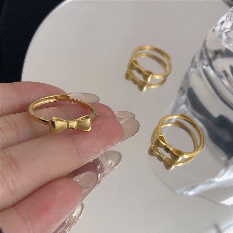 Mattel Gold Simple and Sweet Bow Ring woman rings sweet ribbon style ...