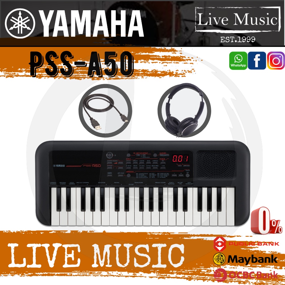 Yamaha PSS-A50 - 37 Key Mini Keyboard with USB Cable / Headphone ( PSSA50 / PSS A50 ) | Shopee ...